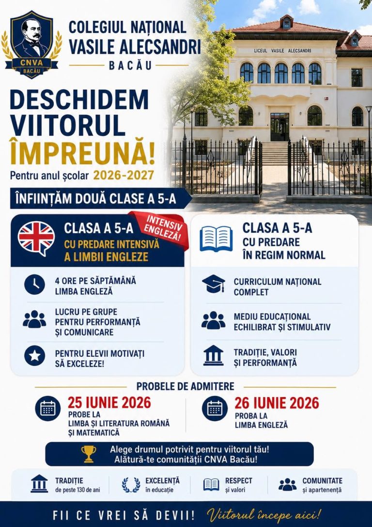 Admitere clasa a V-a 2026 – 2027 - cnva